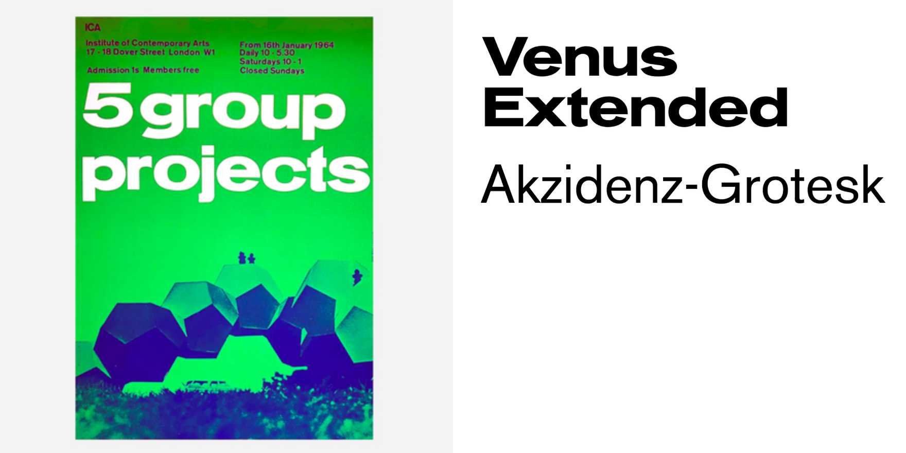 5 Group Projects at ICA exhibition poster - Fonts In Use