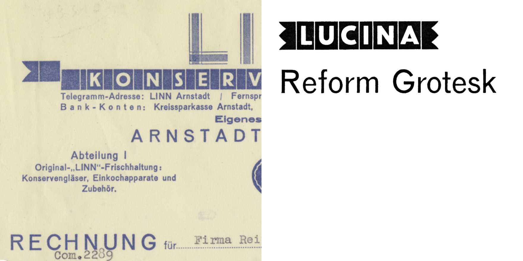 Linn Konserven-Gläser invoice, 1935 - Fonts In Use
