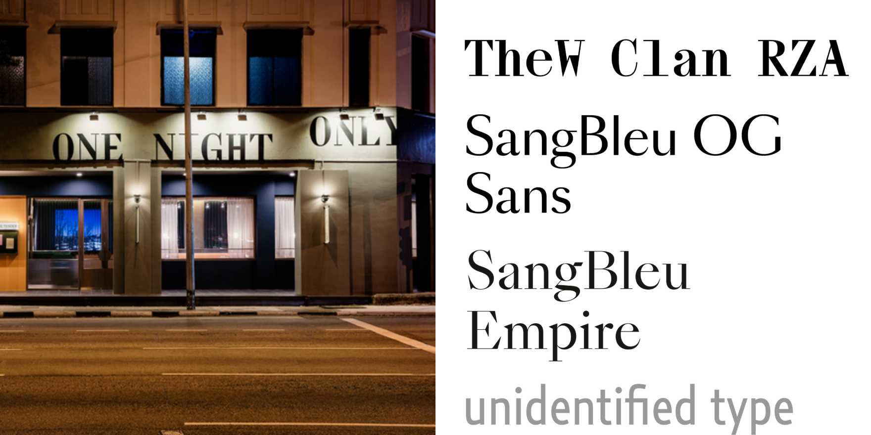 One Night Only - Fonts In Use