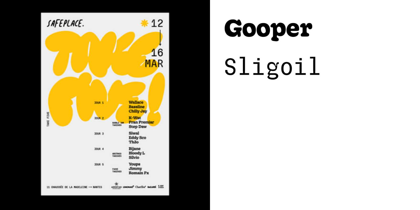 “TAKE FIVE!” at Safe Place - Fonts In Use