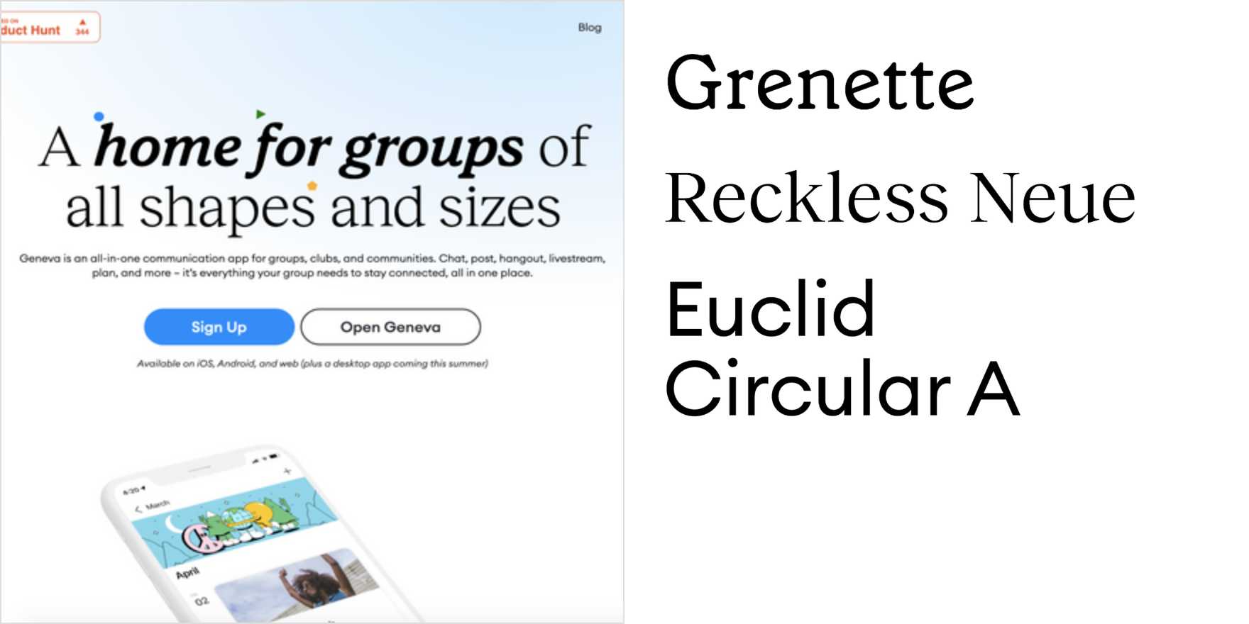 Geneva app website - Fonts In Use