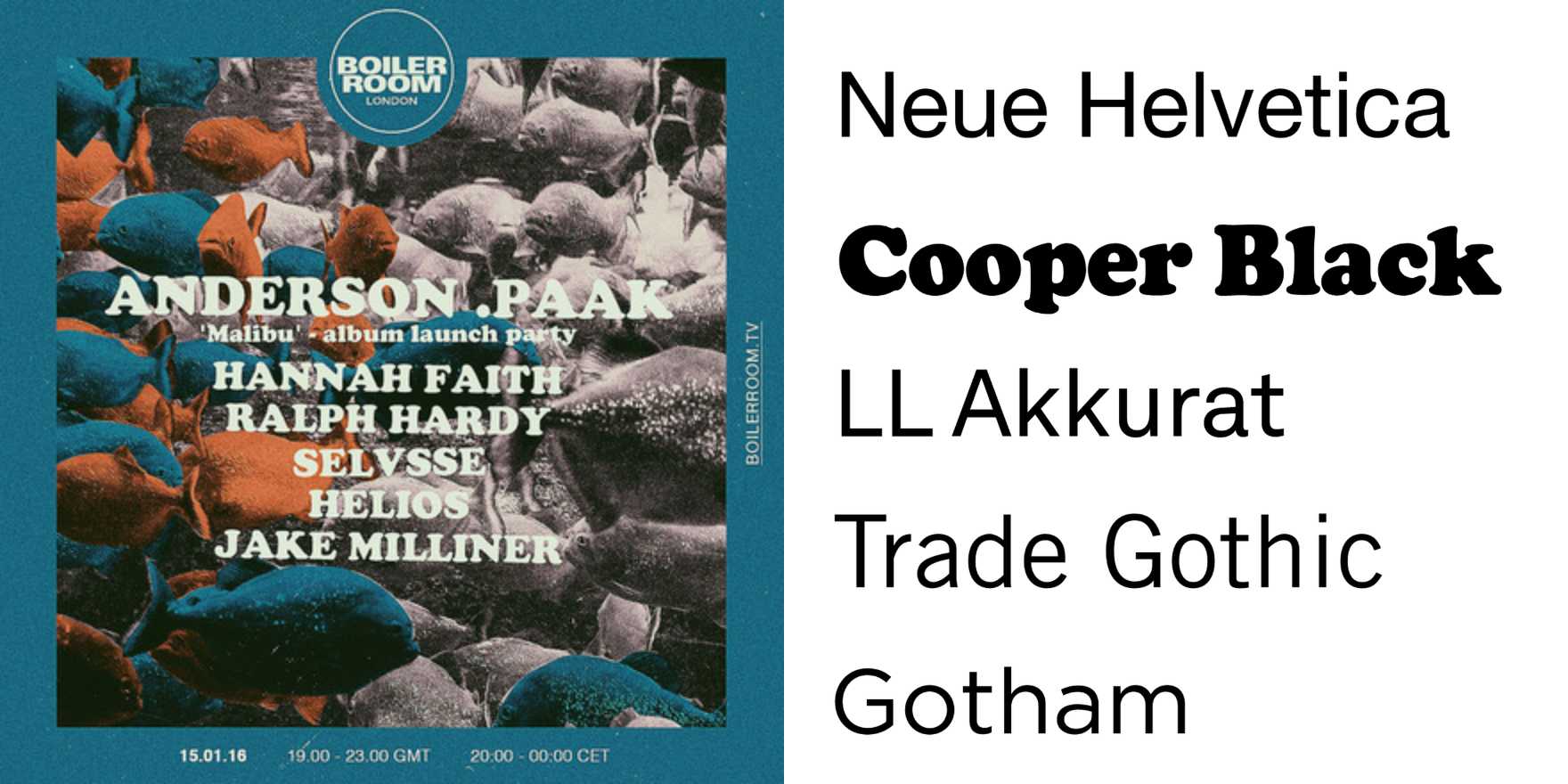 Boiler Room poster series - Fonts In Use