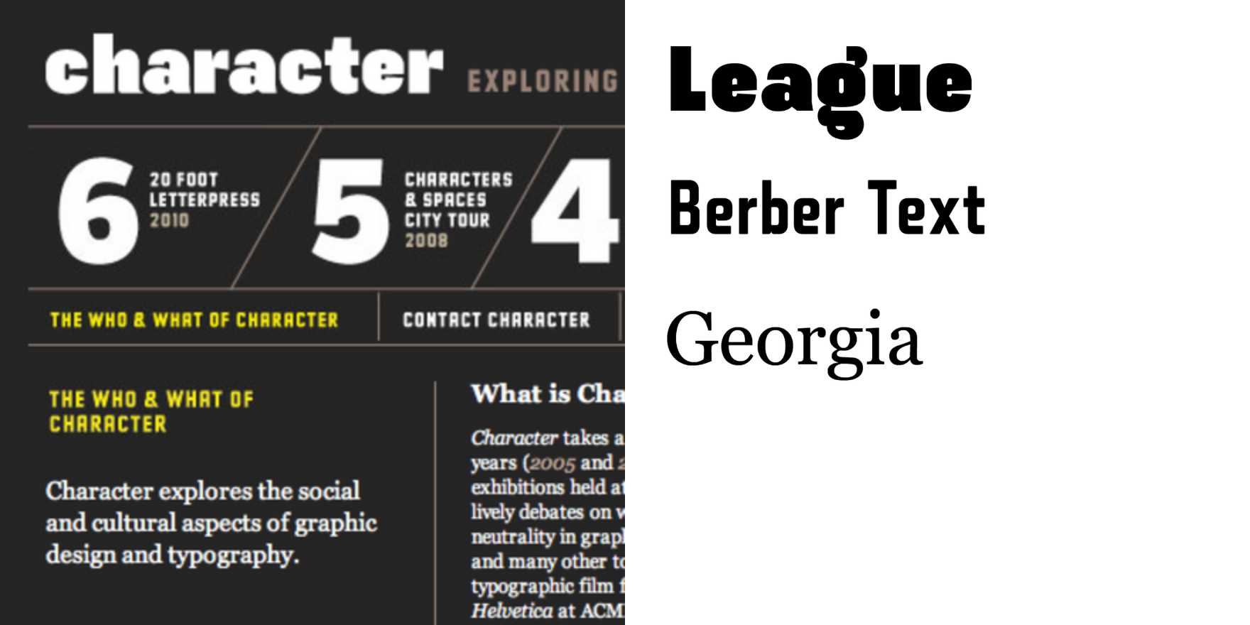 Character website - Fonts In Use