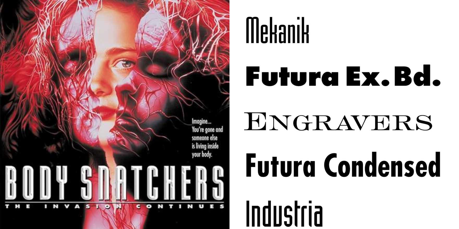 Body Snatchers (1993) movie logo, poster, covers - Fonts In Use