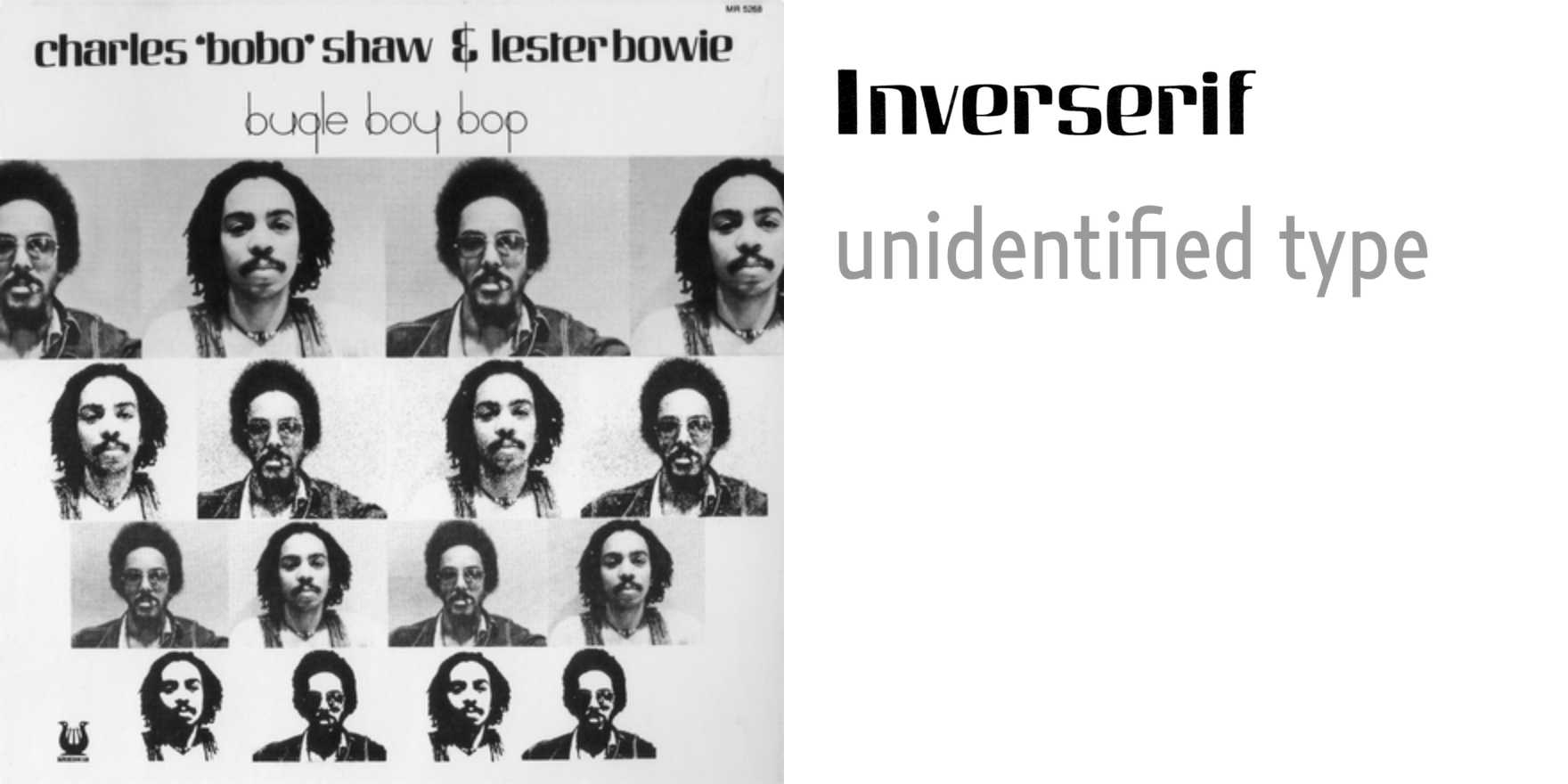 Charles Bobo Shaw & Lester Bowie – Bugle Boy Bop album art - Fonts In Use