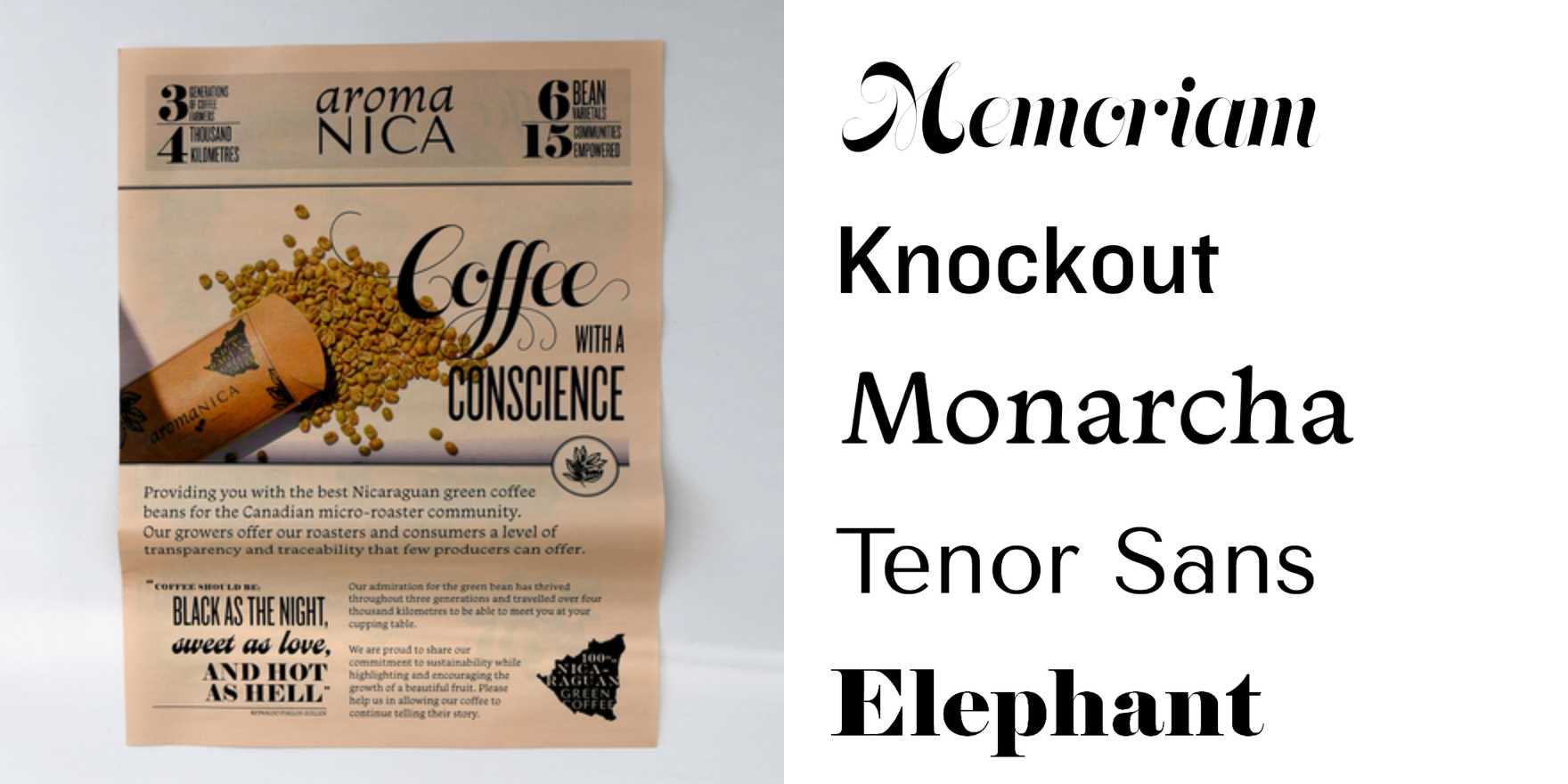 Aroma Nica coffee pamphlet - Fonts In Use