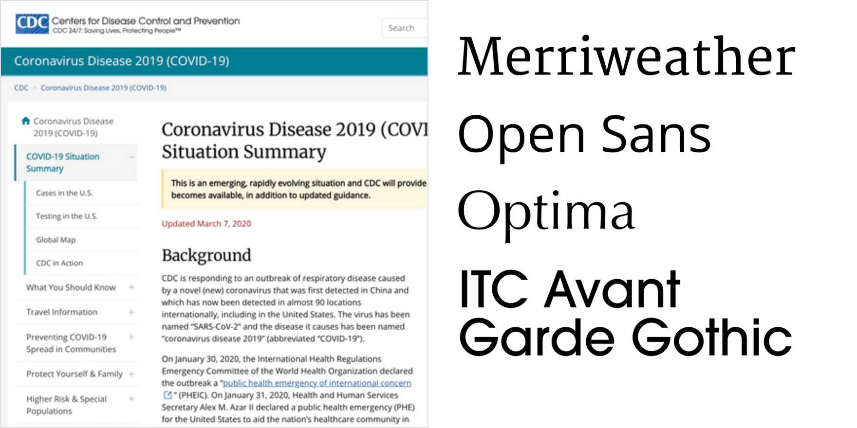 CDC – Centers for Disease Control and Prevention website - Fonts In Use