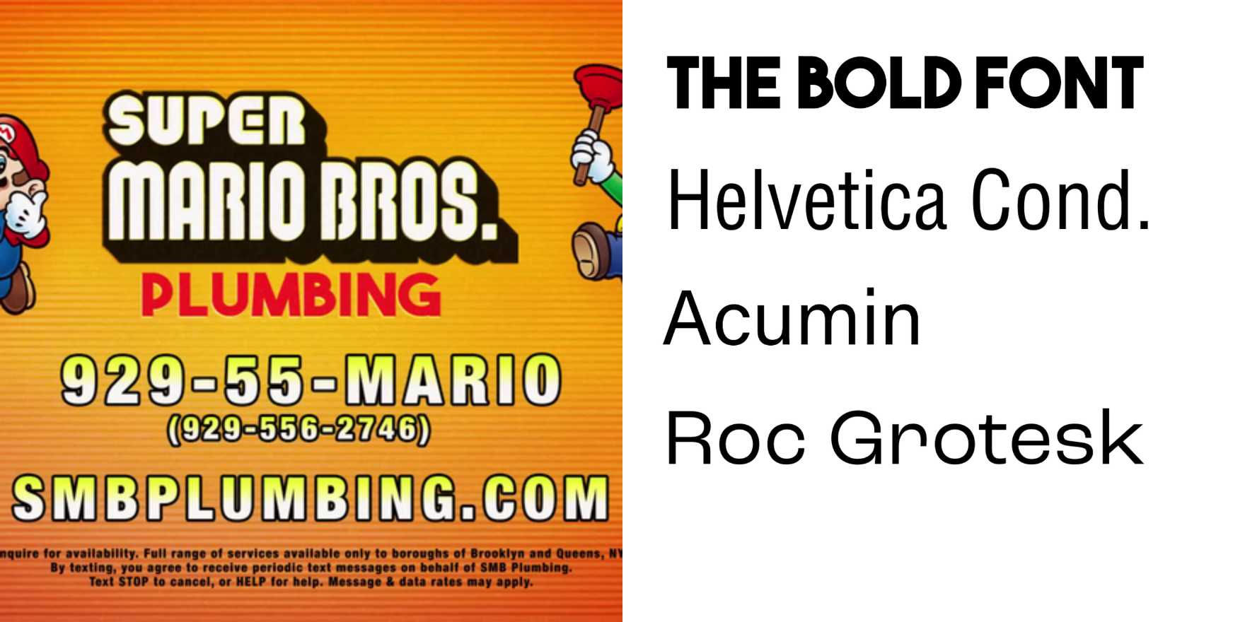 Super Mario Bros. Plumbing advertising campaign - Fonts In Use