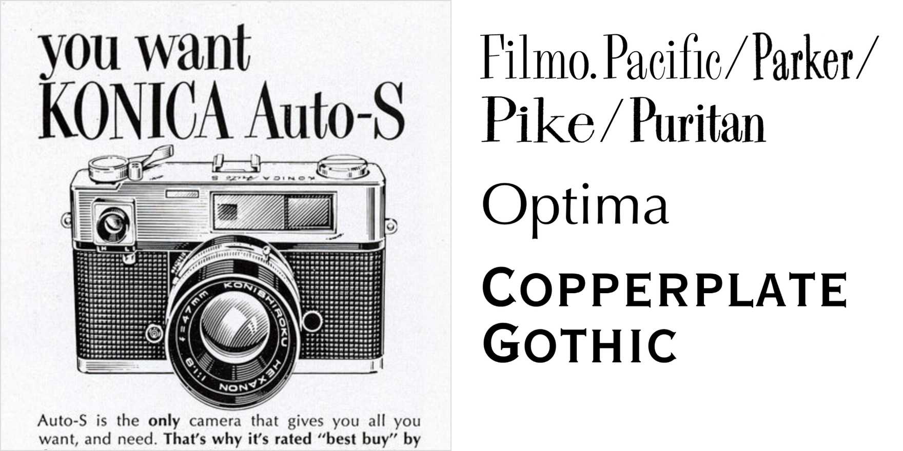 “You want Konica Auto-S” camera ad - Fonts In Use