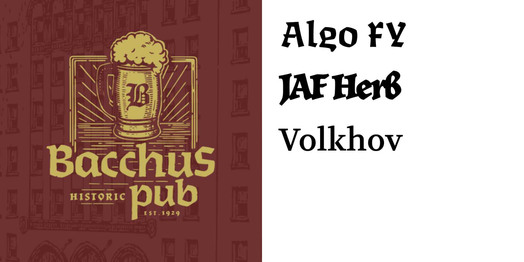 Bacchus Historic Pub - Fonts In Use