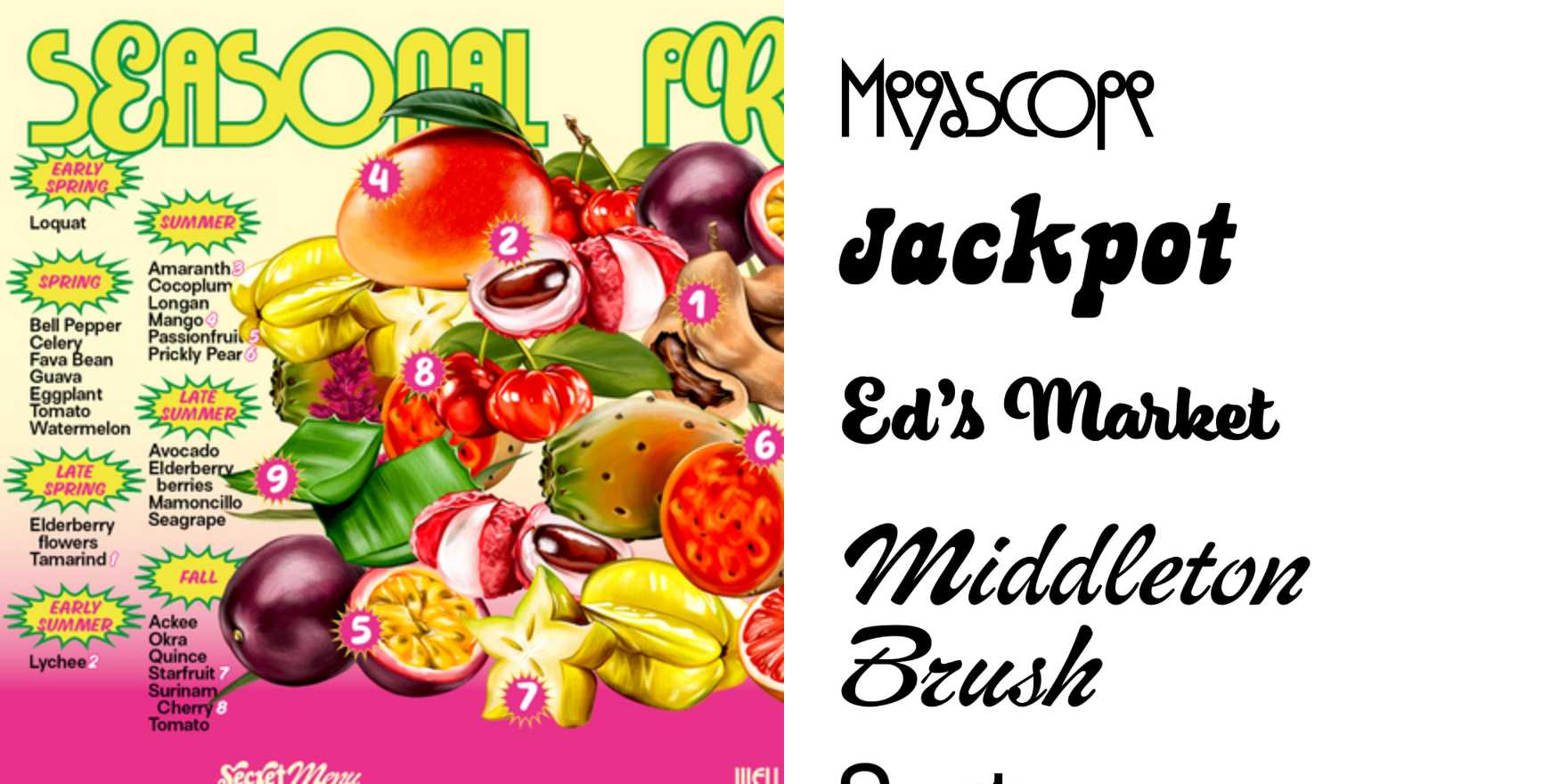 Secret Menu, issue 02, “Miami’s Almighty Hustle” - Fonts In Use