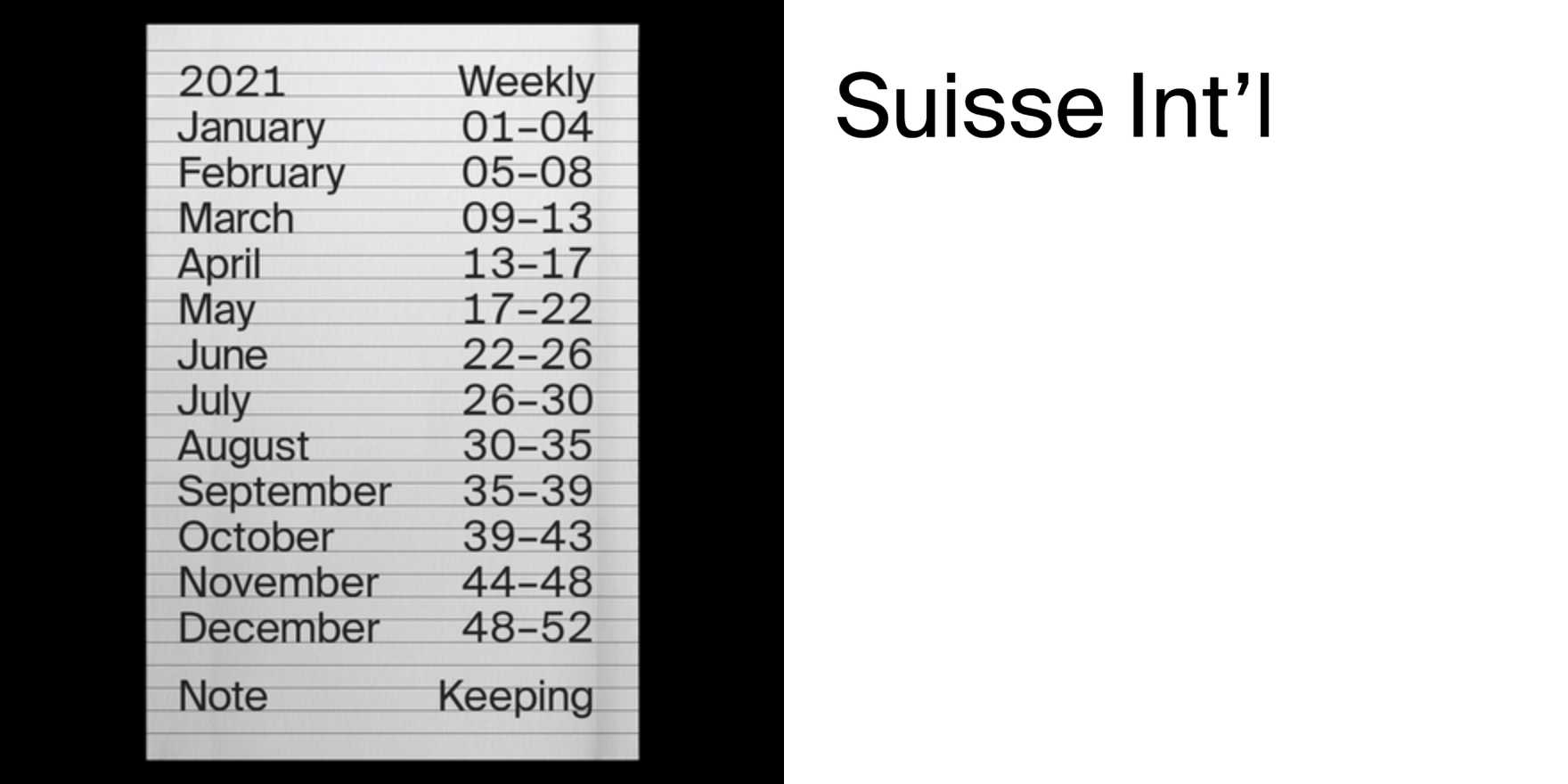 2021 Weekly Index calendar - Fonts In Use