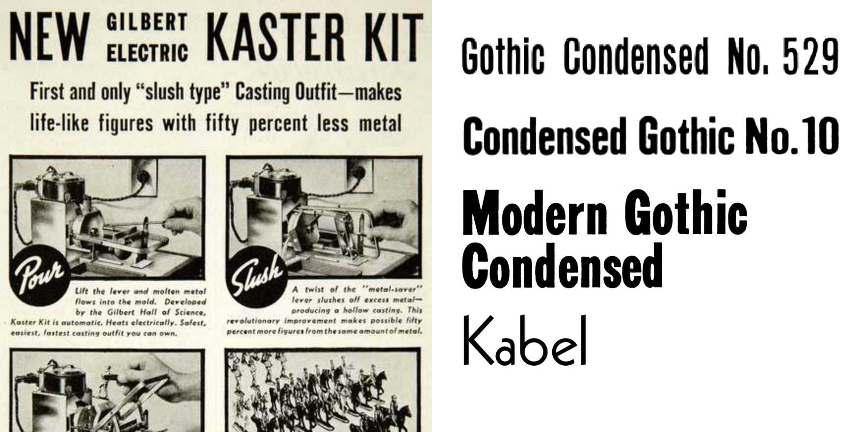 Gilbert Electric Kaster Kit advertisement - Fonts In Use
