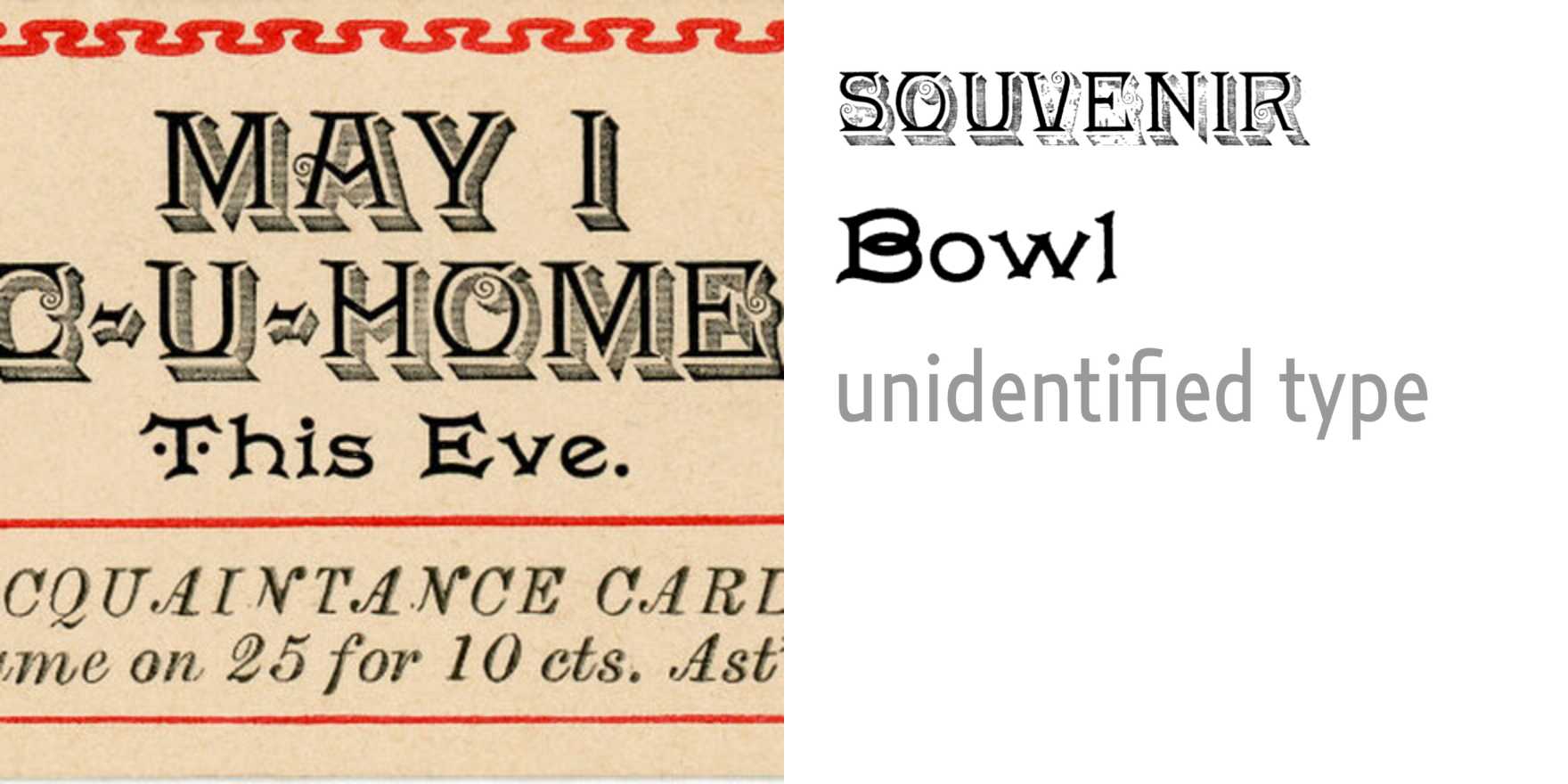“May I C-U-Home This Eve.” acquaintance card - Fonts In Use