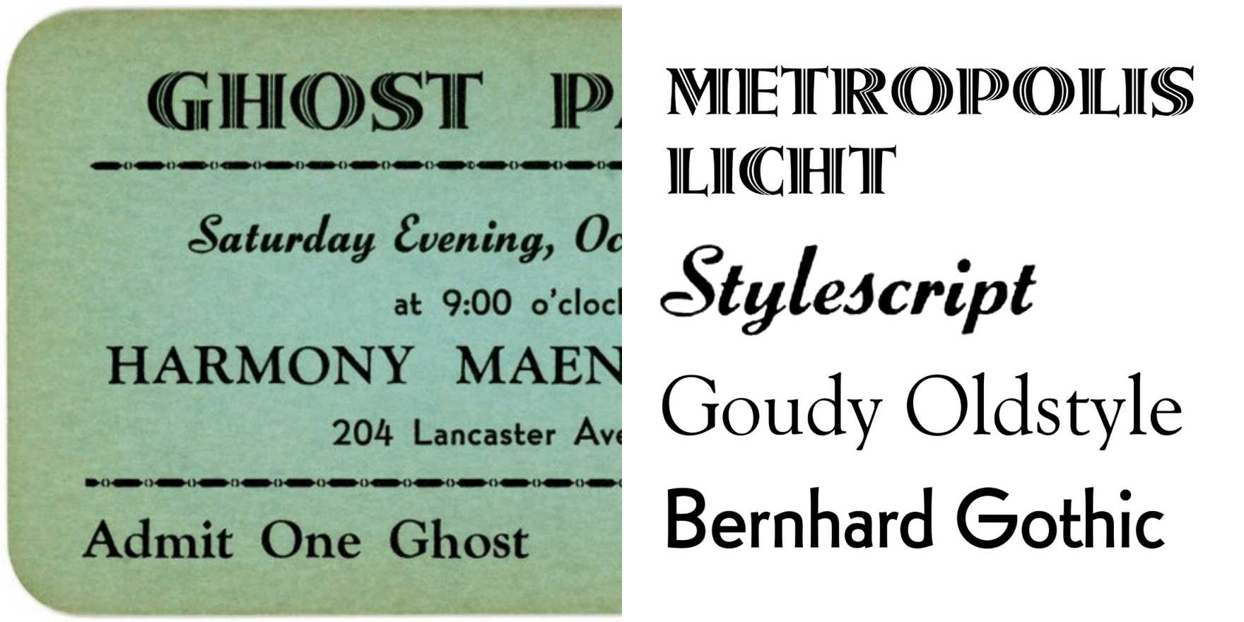 Ghost Party Ticket, Reading, Pa. - Fonts In Use