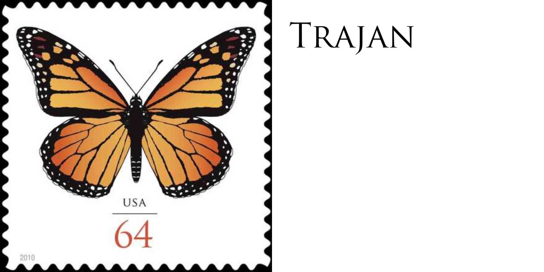 64 Cent Monarch stamp, USA 2010 - Fonts In Use