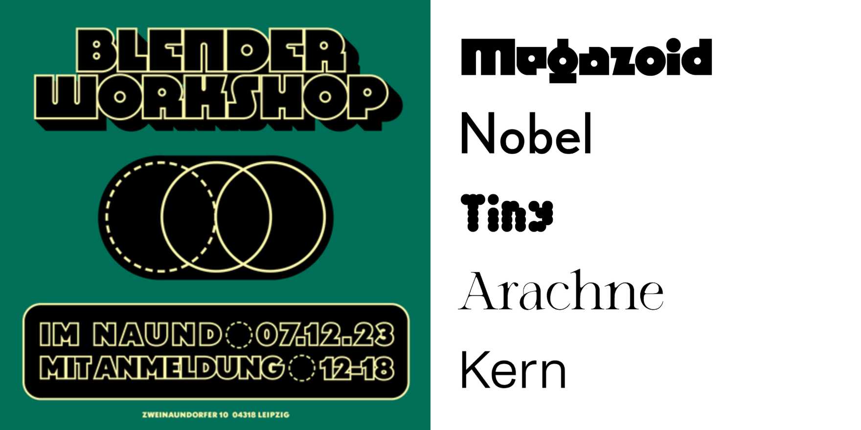 Blender Workshop digital posters - Fonts In Use