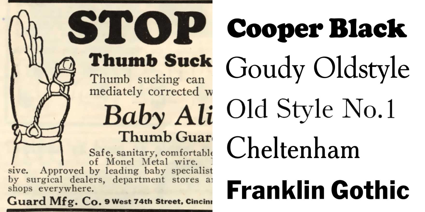 Baby Alice Thumb Guard advertisement - Fonts In Use
