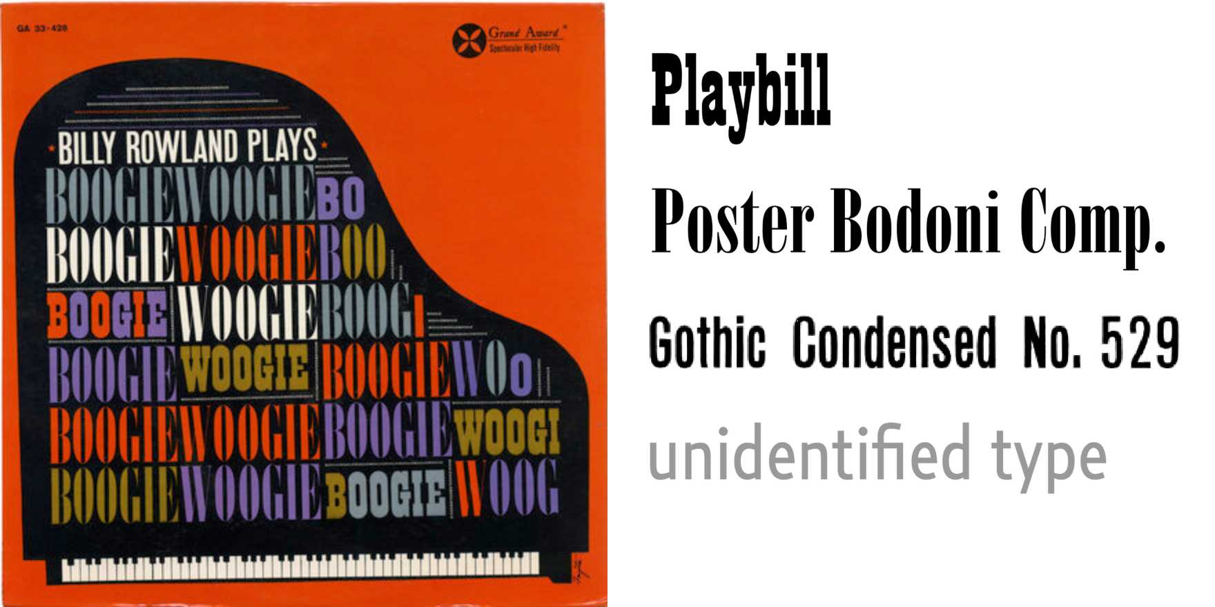 Billy Rowland – Billy Rowland Plays Boogie Woogie album art - Fonts In Use