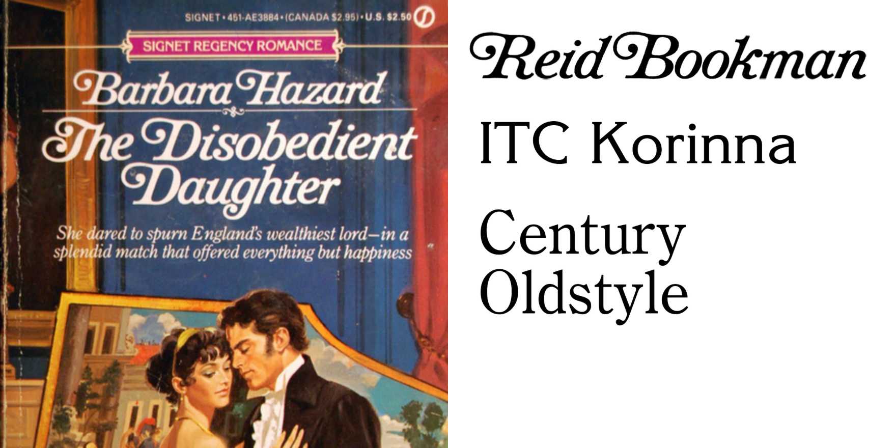 Barbara Hazard paperbacks, Signet Regency Romance - Fonts In Use