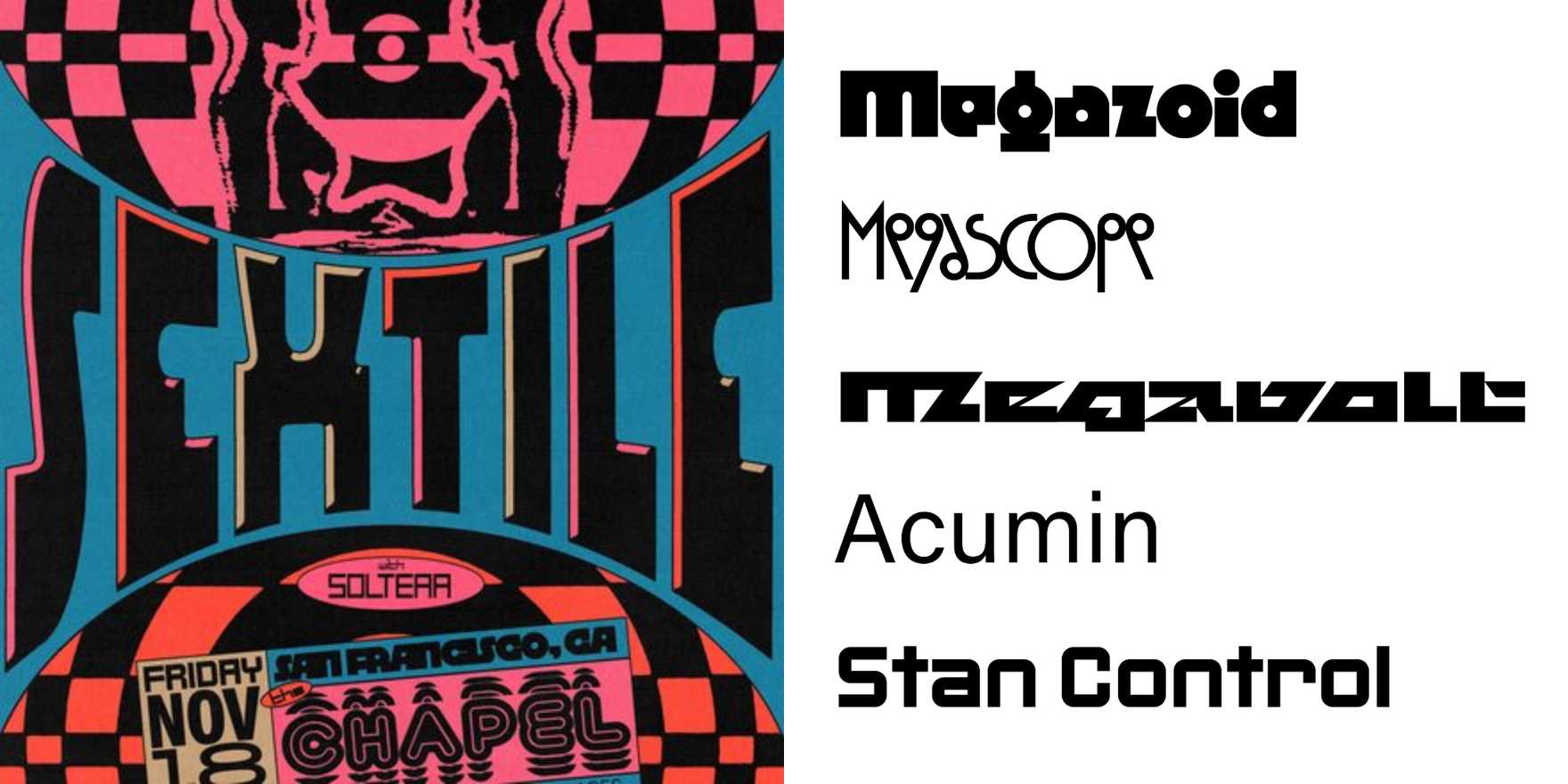 Sextile concert posters, San Francisco & New York - Fonts In Use