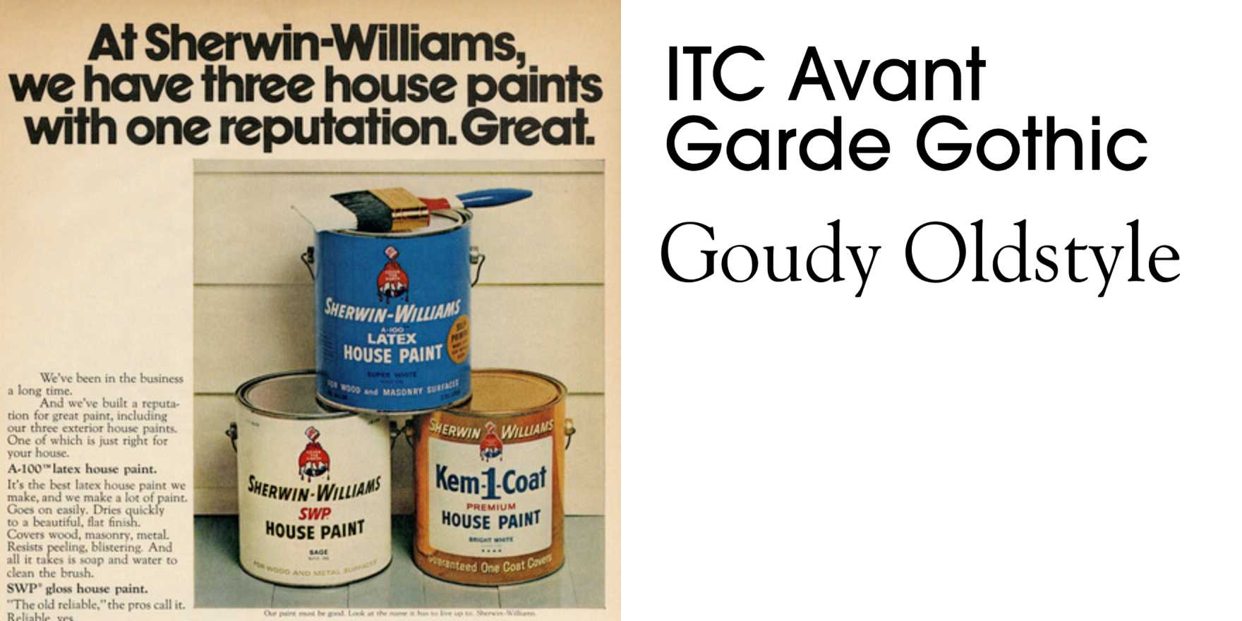 Sherwin-Williams house paint ad (1972) - Fonts In Use