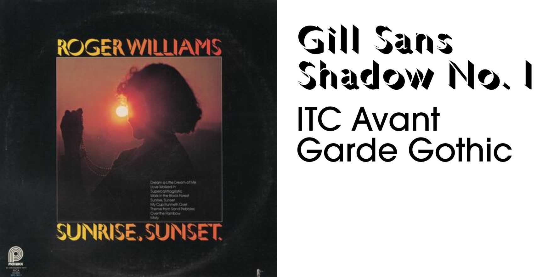 Roger Williams – Sunrise, Sunset album art - Fonts In Use