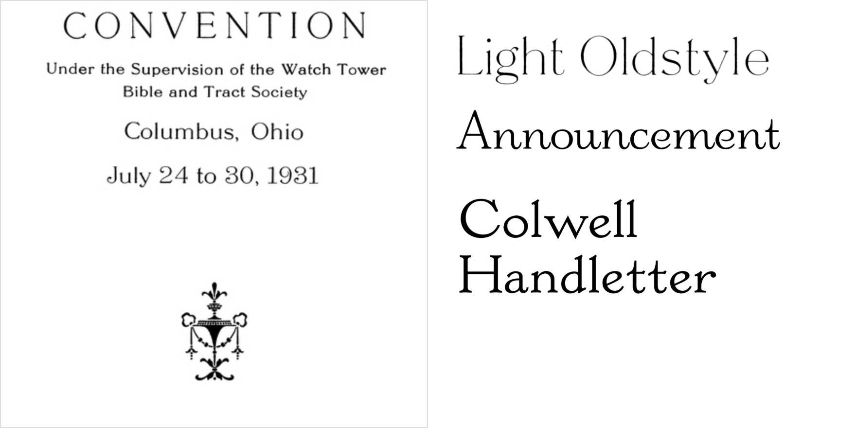 Watch Tower International Convention 1931 program - Fonts In Use