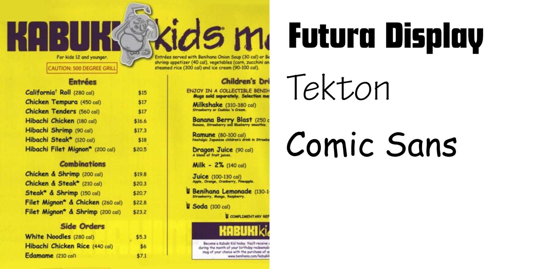 Benihana Kabuki Kids Menu - Fonts In Use