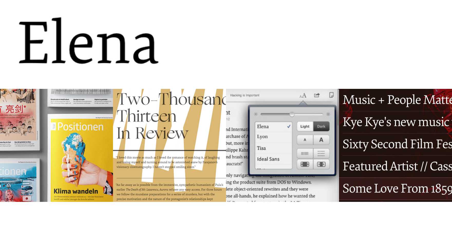 Elena in use - Fonts In Use