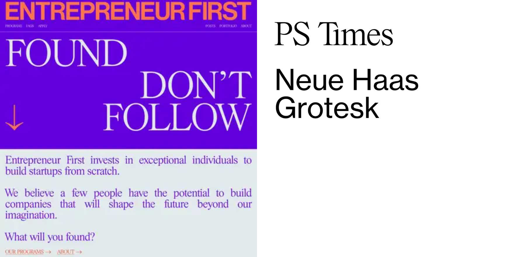 Entrepreneur First website - Fonts In Use