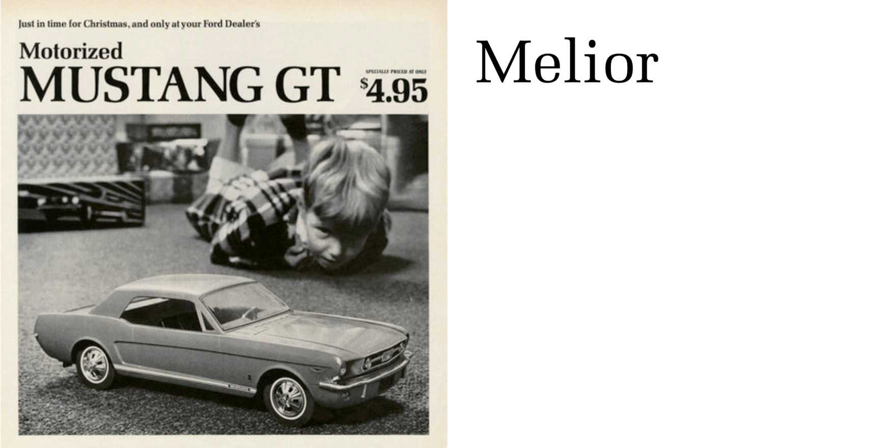 “Motorized Mustang GT” ad by Ford (1965) - Fonts In Use