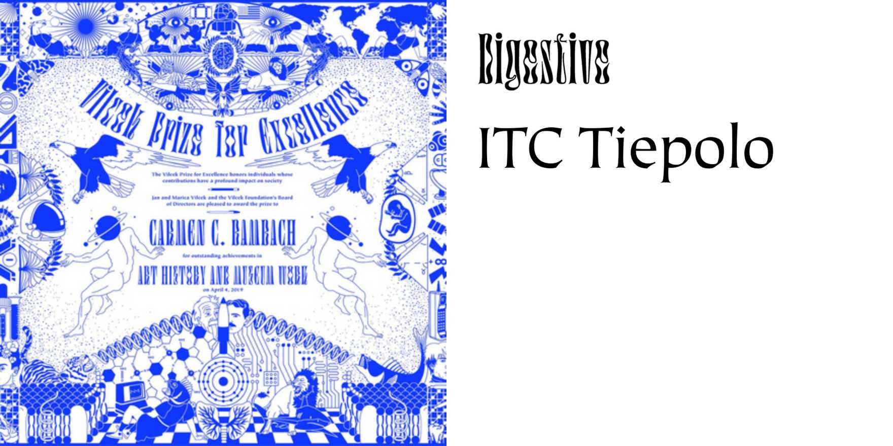 Vilcek Prize for Excellence certificate - Fonts In Use