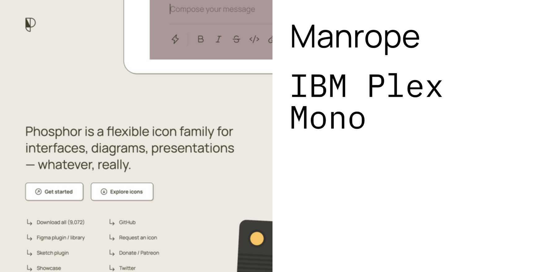 Phosphor Icons website - Fonts In Use