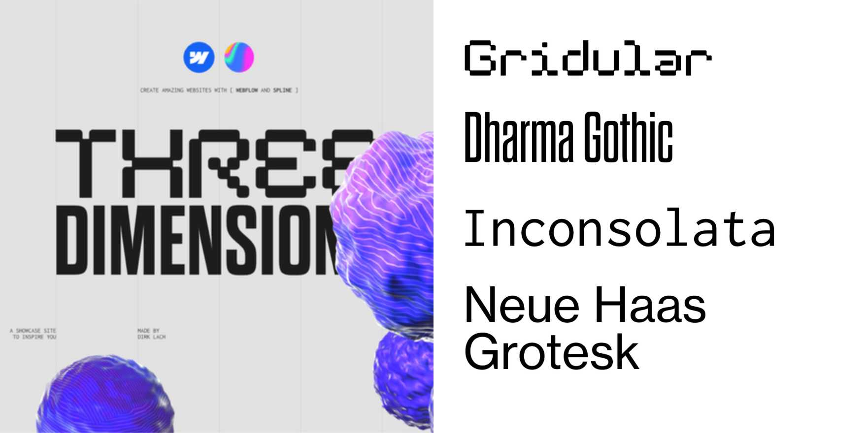 Three Dimensions website - Fonts In Use