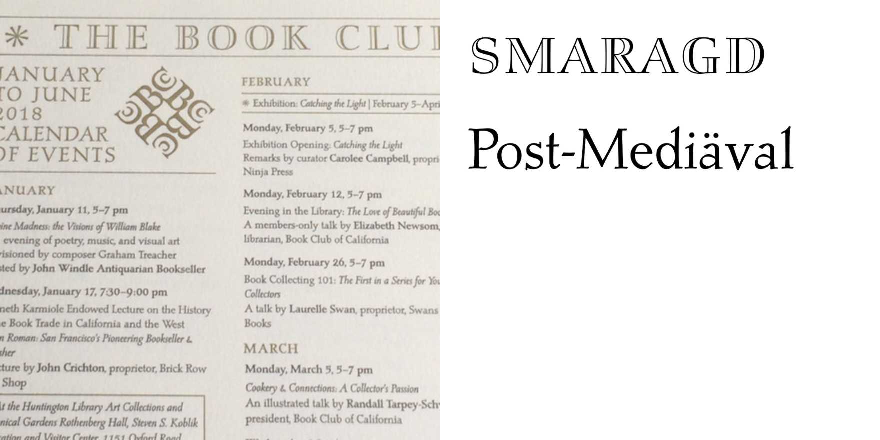 Book Club of California Events Calendar - Fonts In Use