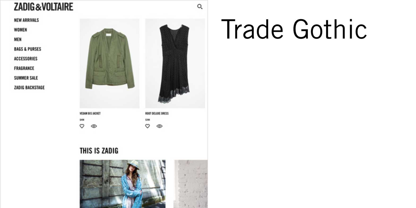 Zadig & Voltaire logo and website - Fonts In Use
