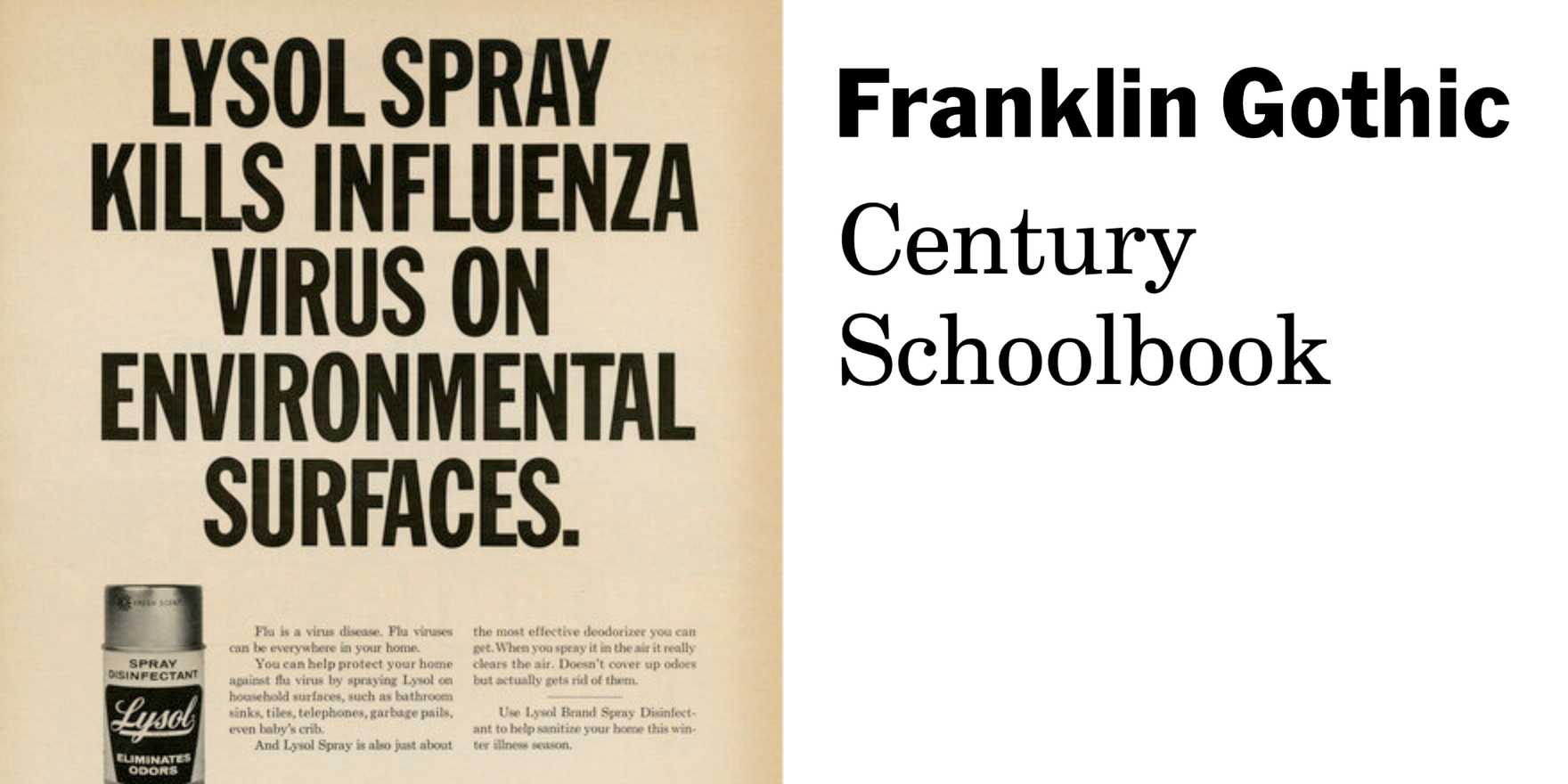 Lysol Spray ad (1968) - Fonts In Use