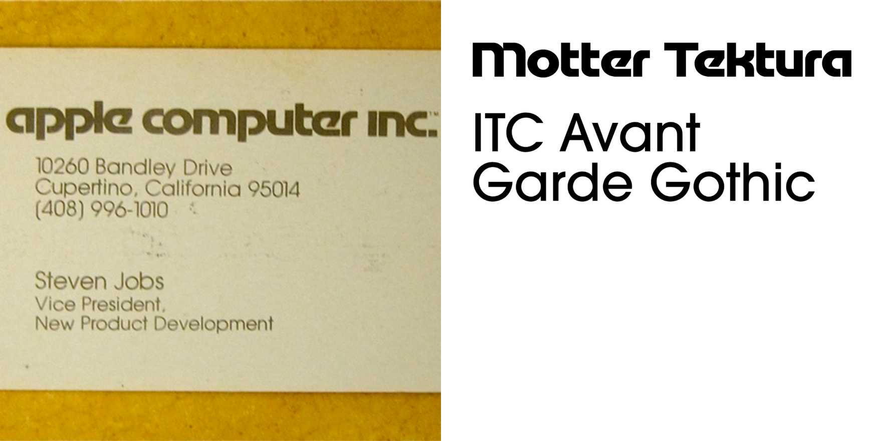 Apple logo (1977) & Steve Jobs business card (1979) - Fonts In Use
