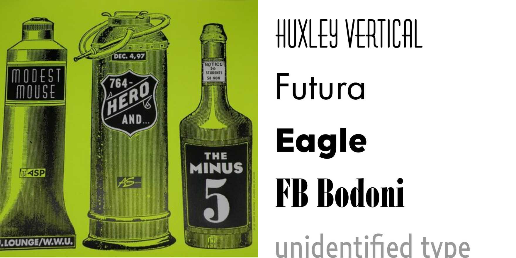 Modest Mouse, 764-HERO, The Minus 5 at V.U.Lounge - Fonts In Use