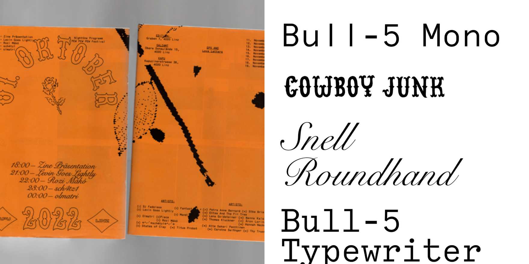 PEW PEW PEW festival publication - Fonts In Use