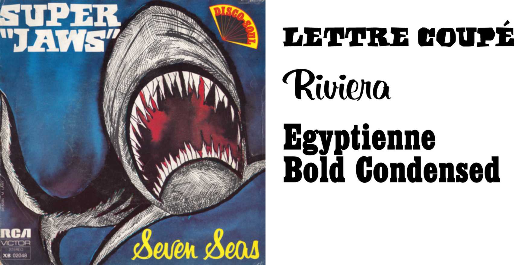 Seven Seas – “Super ‘Jaws’” / “Pat’s Jam” single cover - Fonts In Use