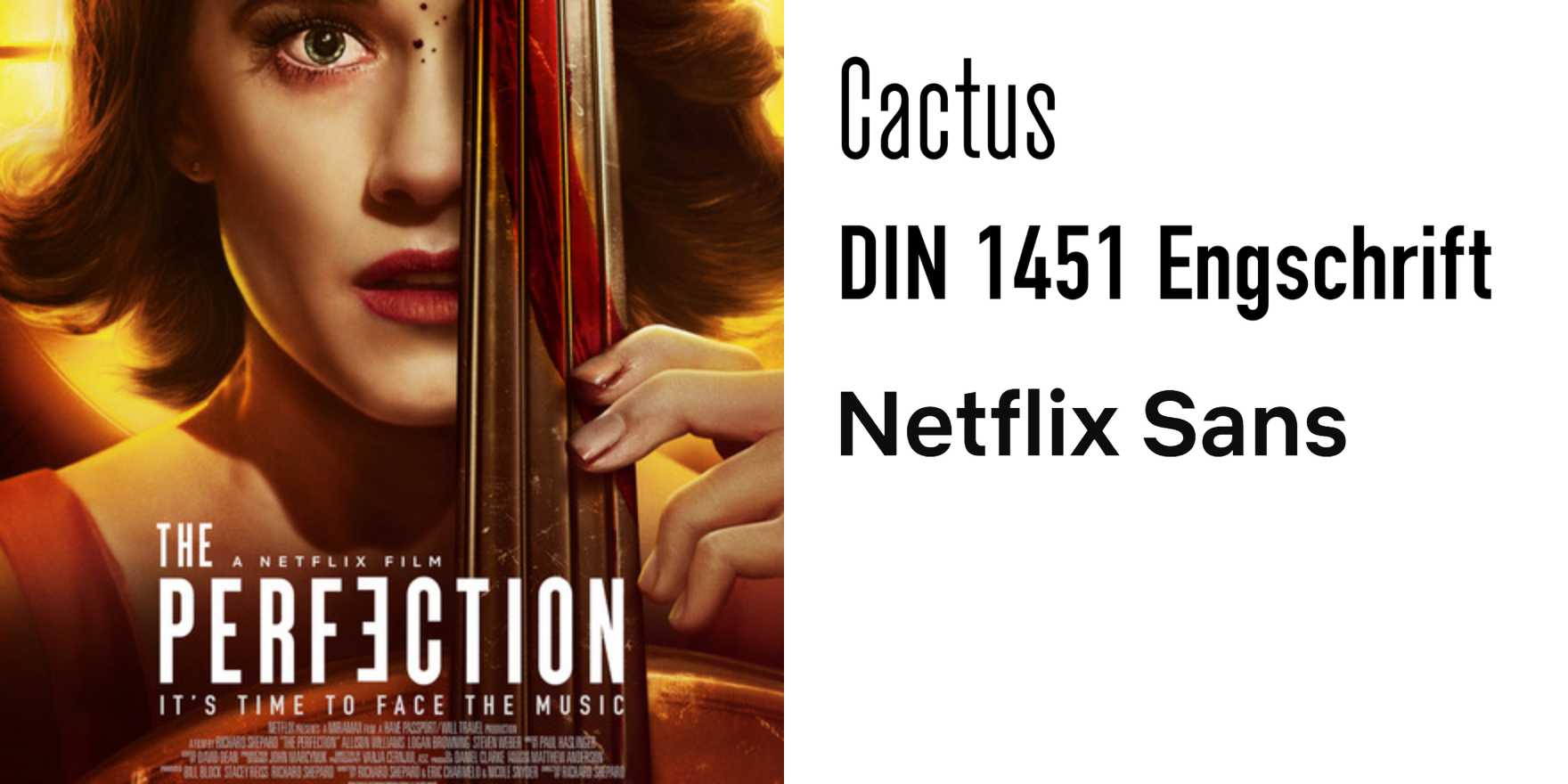 The Perfection (2018) movie poster and titles - Fonts In Use