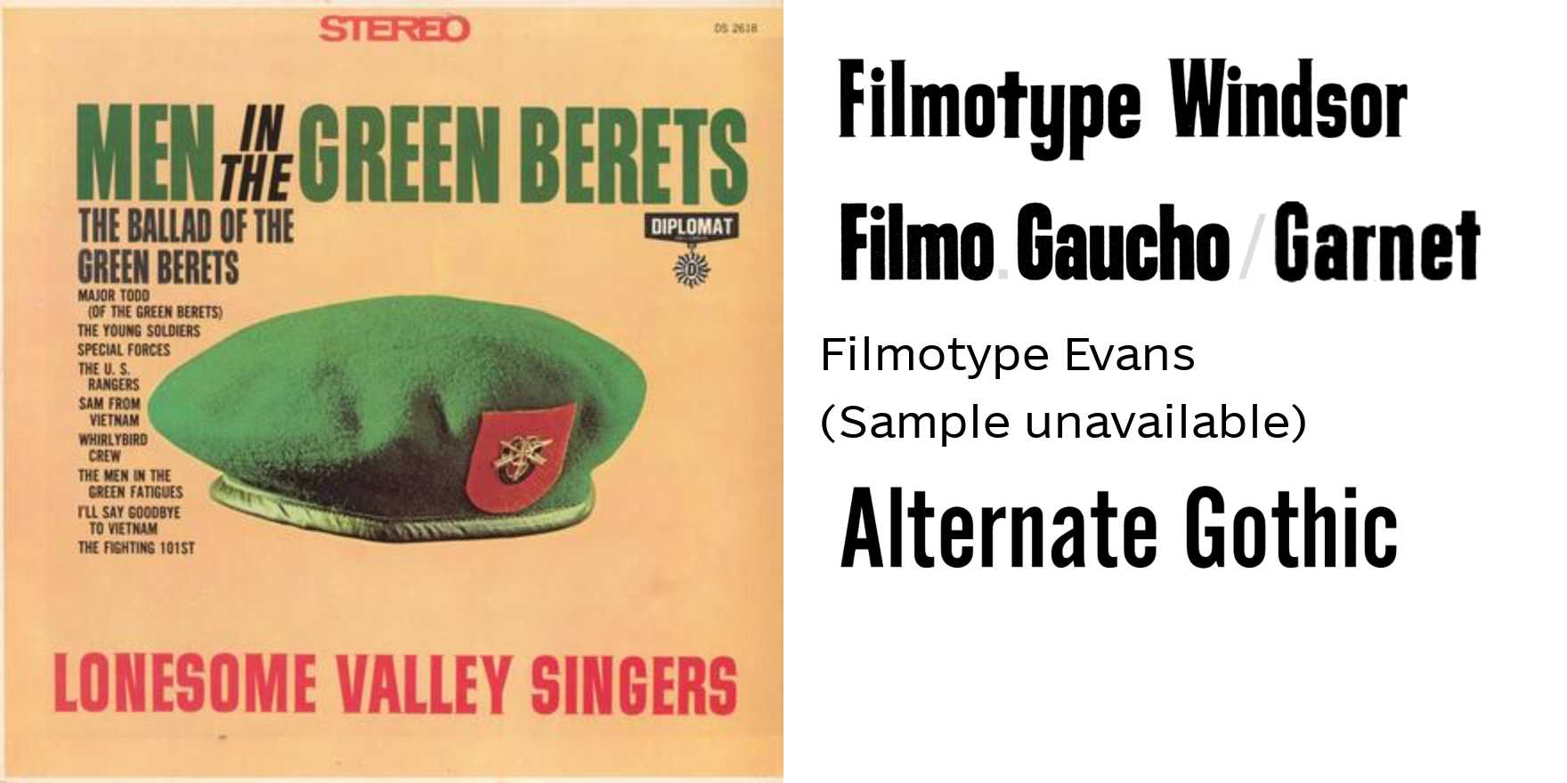 Lonesome Valley Singers – Men in the Green Berets album art - Fonts In Use