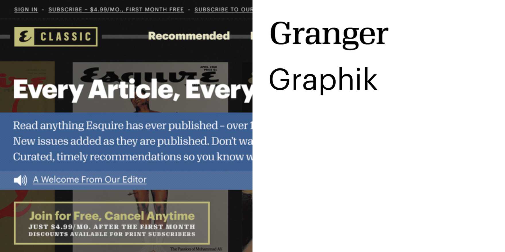 Esquire Classic - Fonts In Use