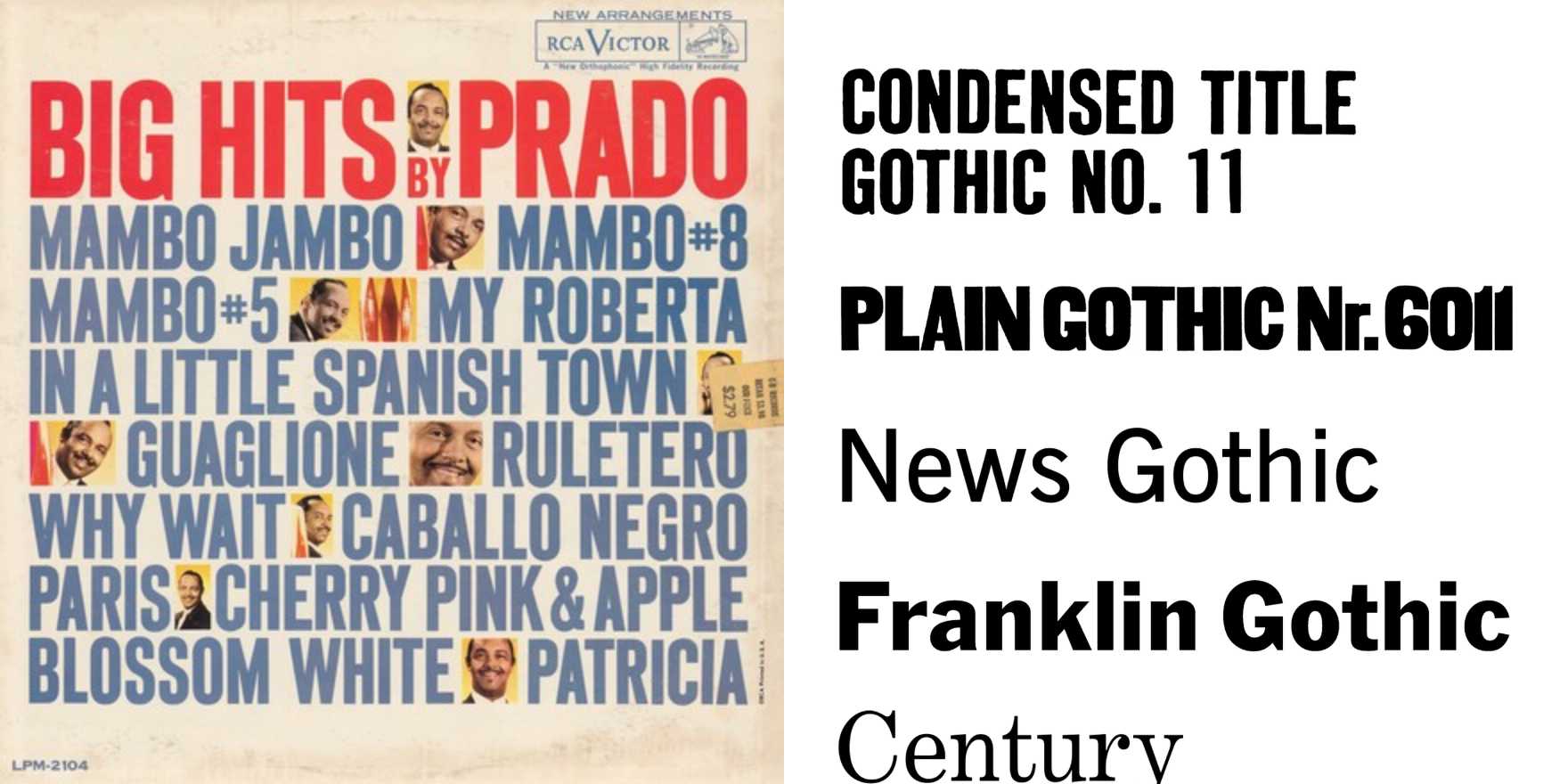 Perez Prado and His Orchestra – Big Hits by Prado album art - Fonts In Use