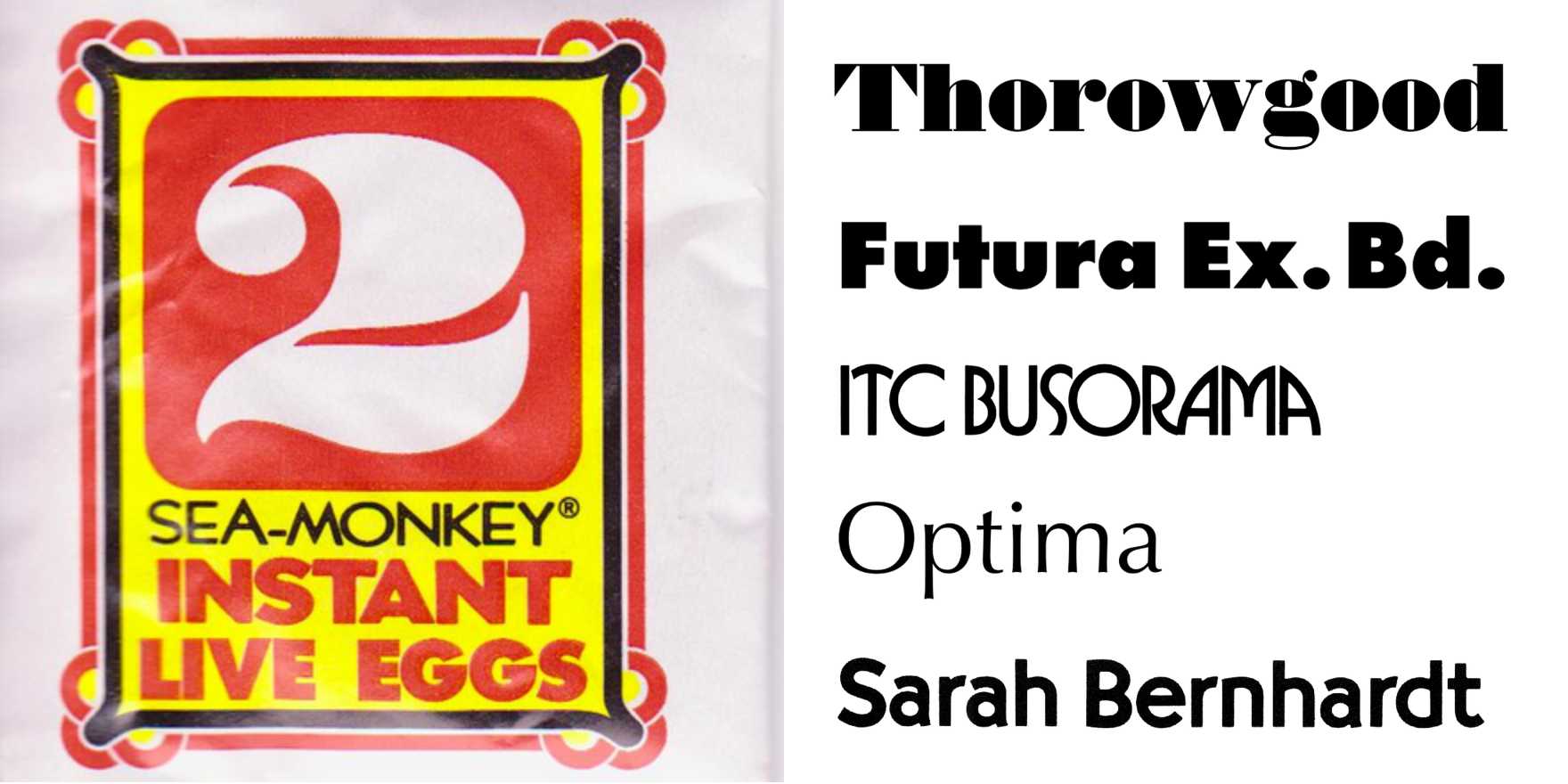 Sea-Monkey packets - Fonts In Use