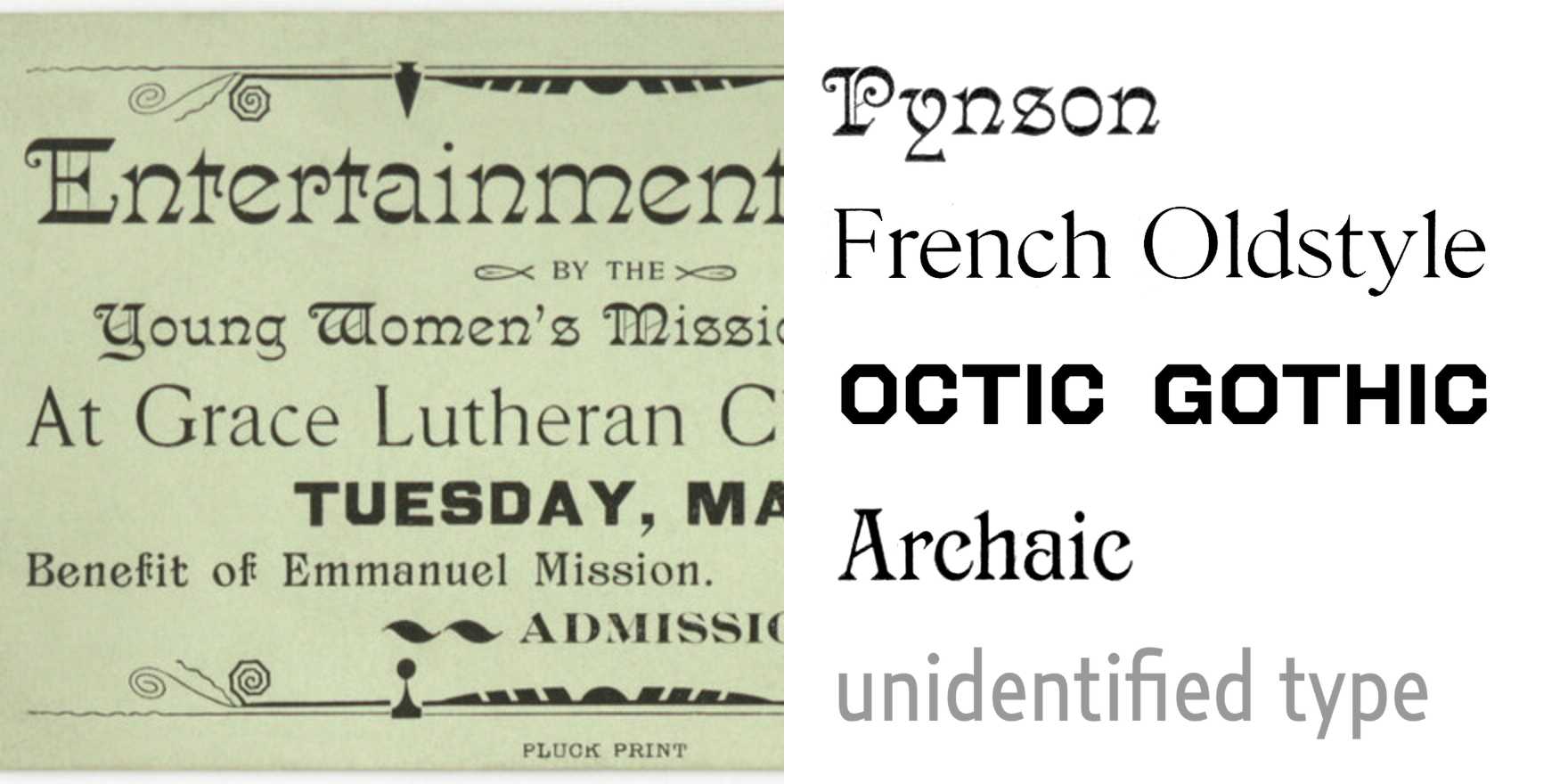Entertainment ticket, Grace Lutheran Church, Lancaster - Fonts In Use