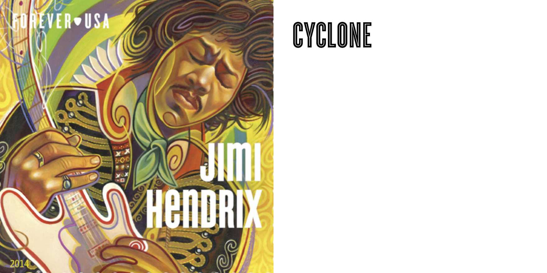 Jimi Hendrix Forever® US postage stamp - Fonts In Use