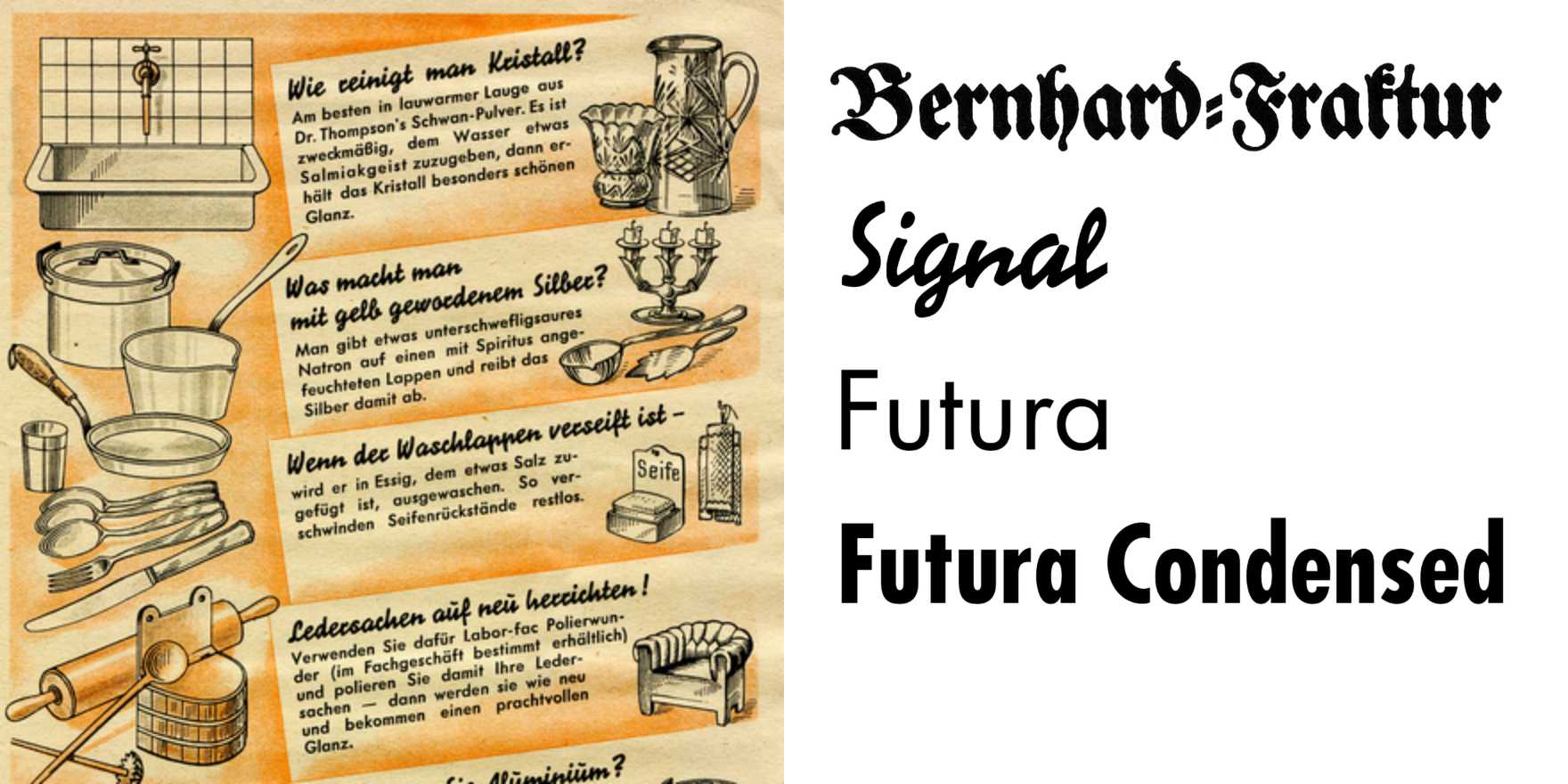 “Fort mit Schmutz durch Fegeputz!” advertising flyer - Fonts In Use